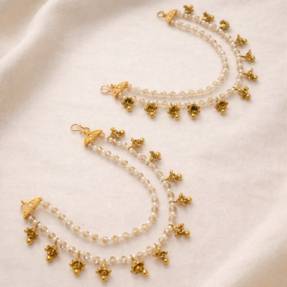 NIPSTec Gold-Tone Layered Ear Chain for Women | Dual-Strand with Glass ...