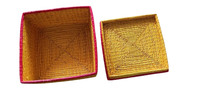 Handcrafted Yellow Sikki Grass Box with Red Strip - Eco-Friendly and ...