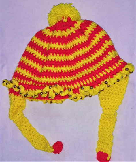 Kids Handwoven Woolen Cap | Red & Bright Yellow