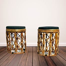 Bamboo Cane Antique Handcrafted Backless Stool