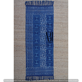 Blue Cotton Hand Block Print Rug