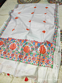 Handmade, Handloom , Cotton madhubani Print Dupatta