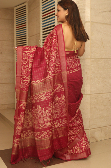 Magenta Kota Mangalgiri Silk Saree with Discharge Print | Silk Corridor ...