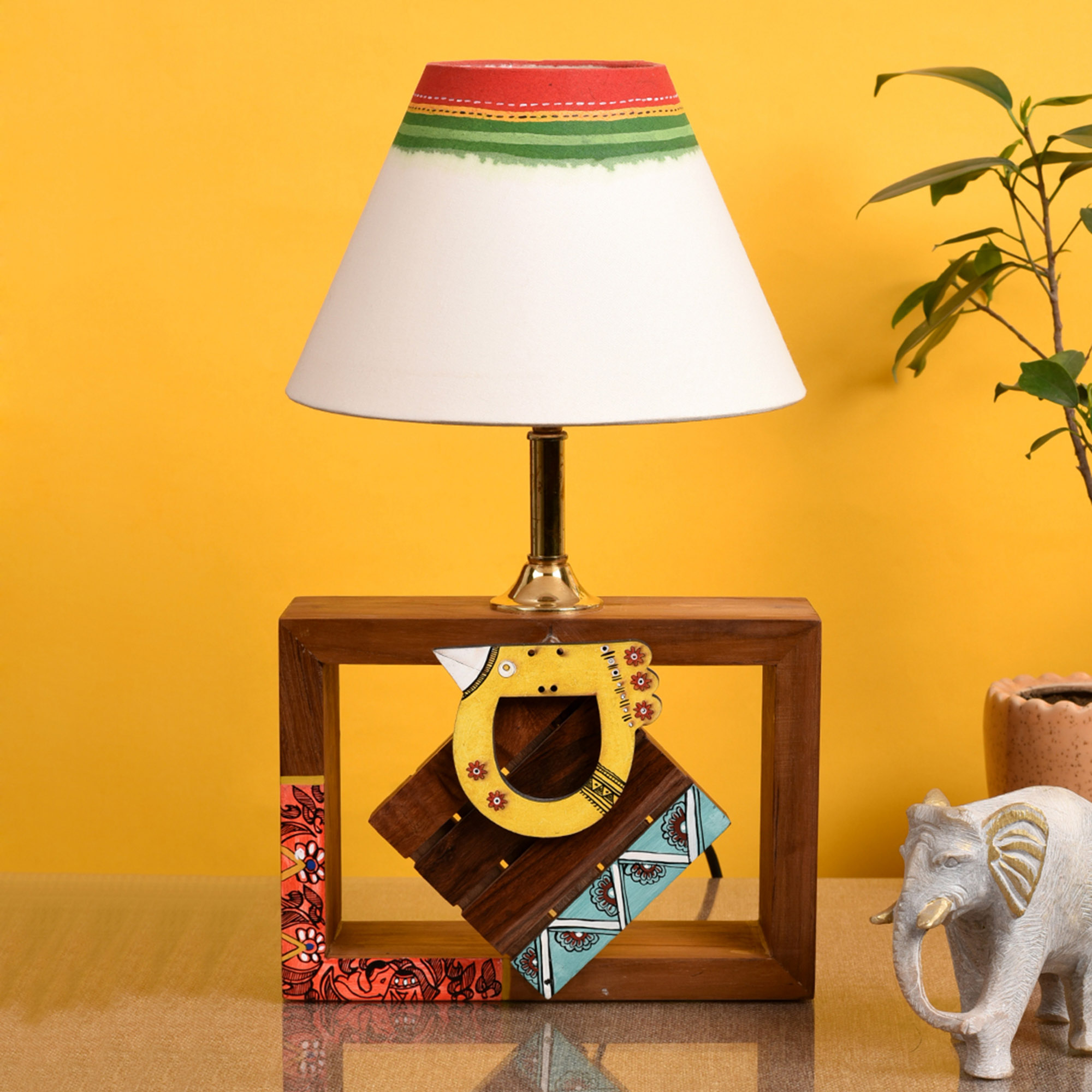 Buy Handcrafted Wooden Table Lamp with Tribal Motifs Online