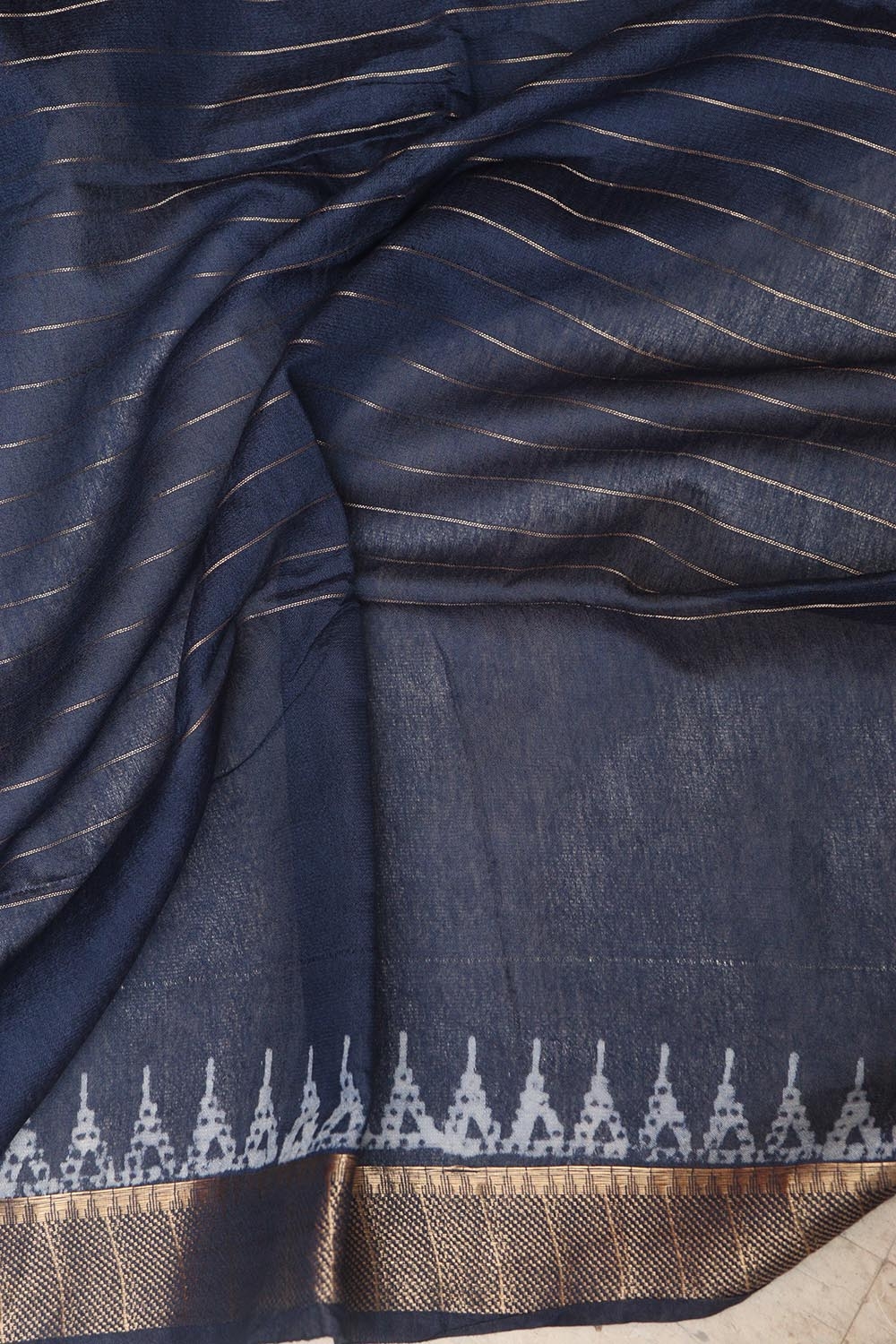 Navy Blue Bhagalpur Kota Mangalgiri Silk Saree - Premium Discharge ...