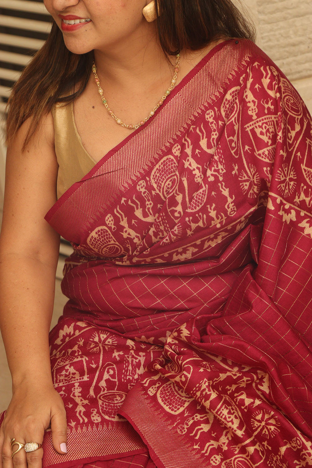 Magenta Kota Mangalgiri Silk Saree with Discharge Print | Silk Corridor ...