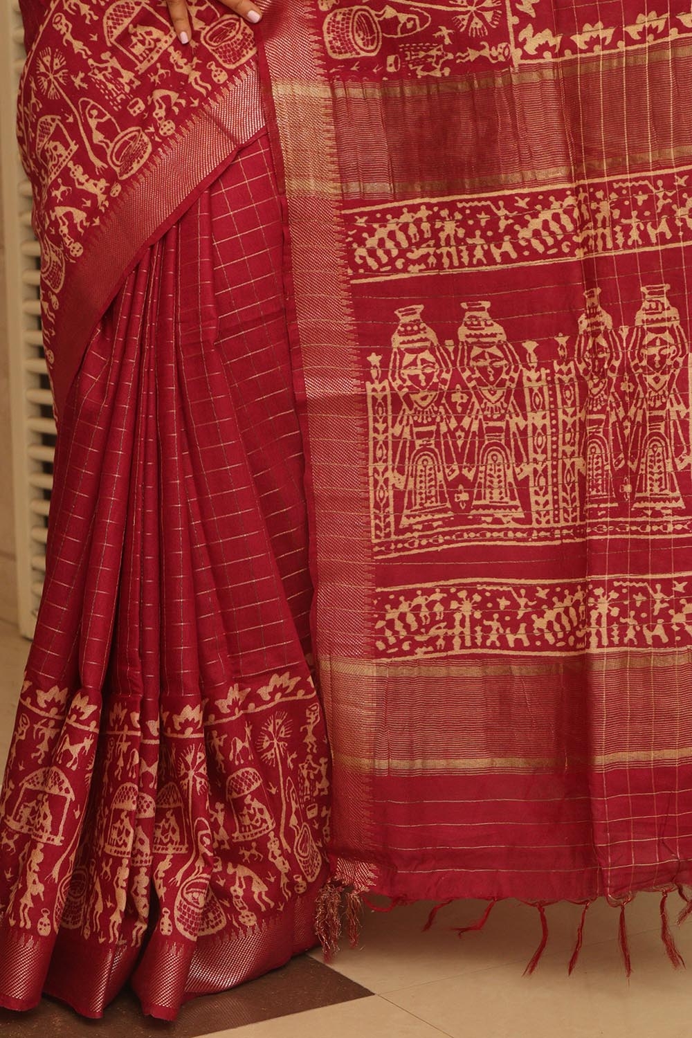 Magenta Kota Mangalgiri Silk Saree with Discharge Print | Silk Corridor ...