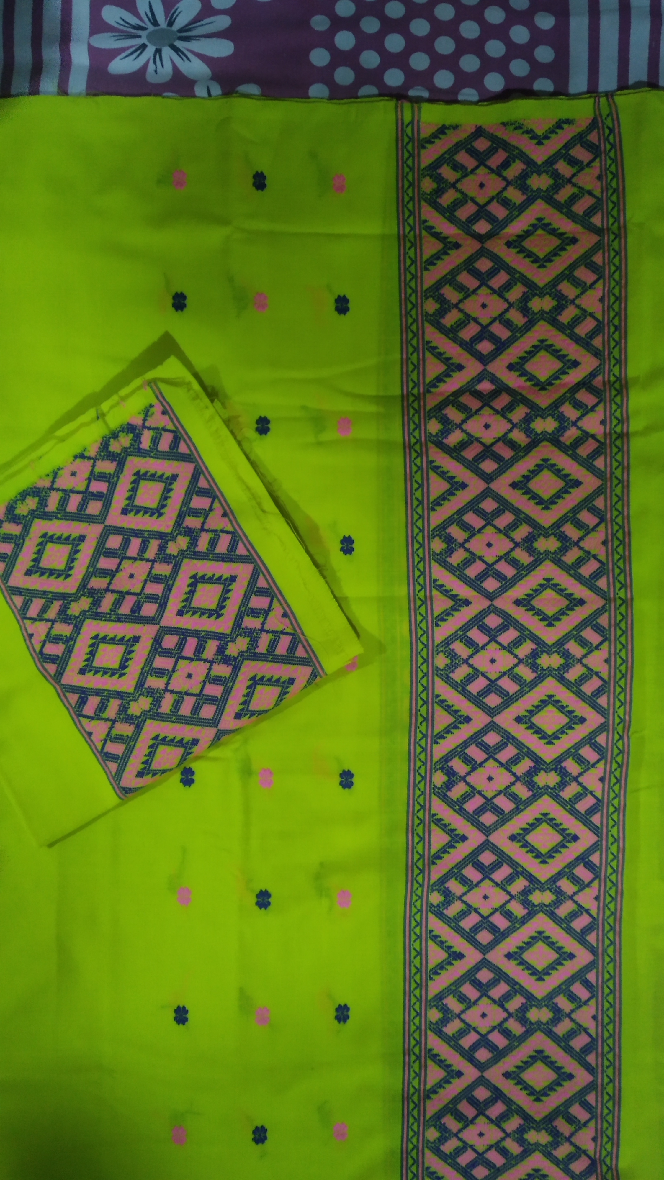 Parrot Green Mekhela Sador - Parrot Green Assamese Attire