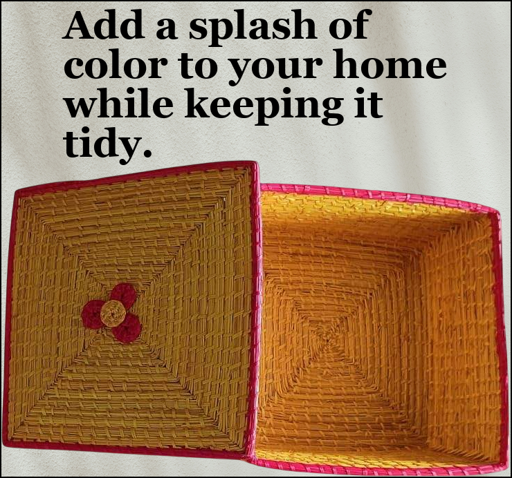 Handcrafted Yellow Sikki Grass Box with Red Strip - Eco-Friendly and ...